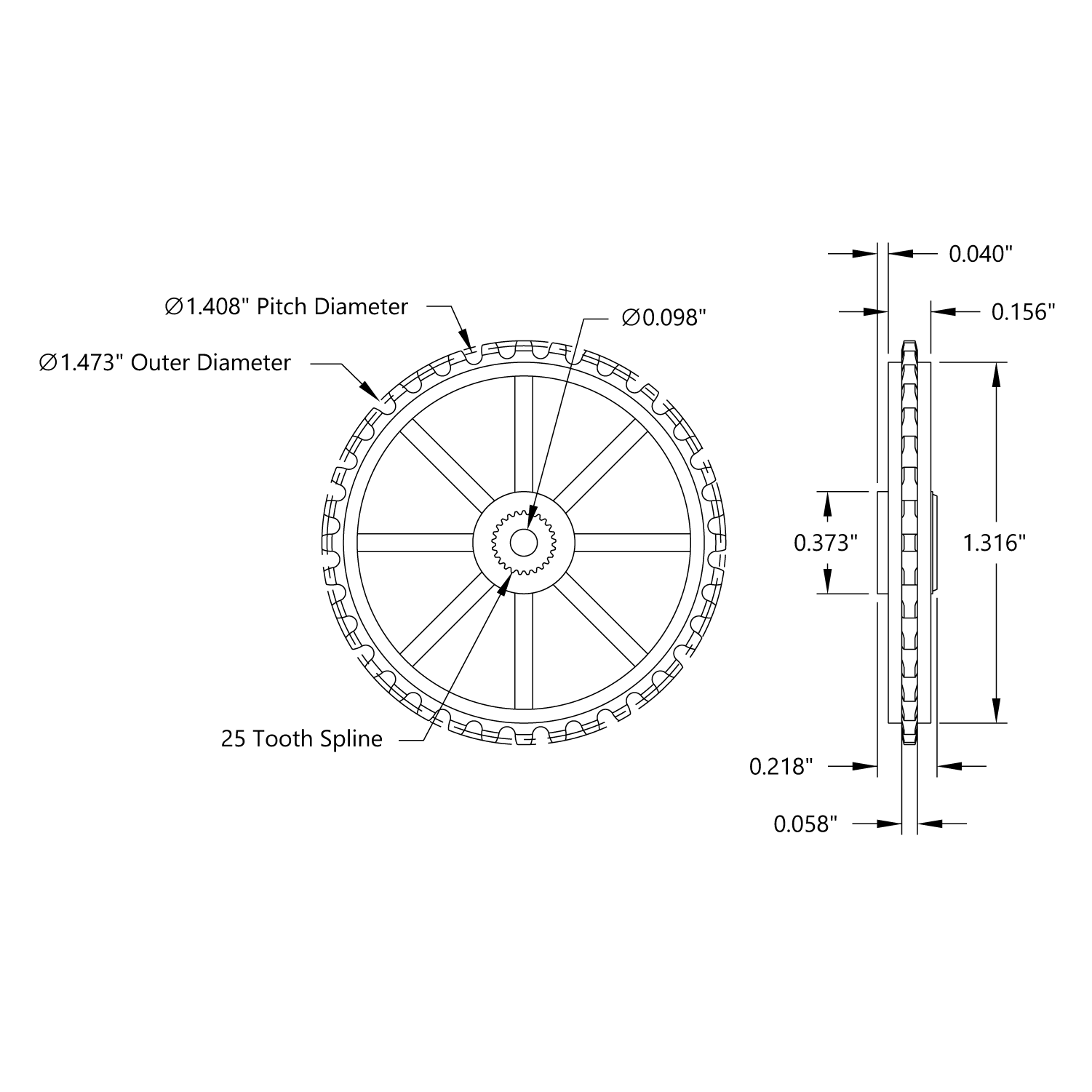 01227 Pitch 36 Tooth Nylon Servo Sprocket With 25 Tooth Spline