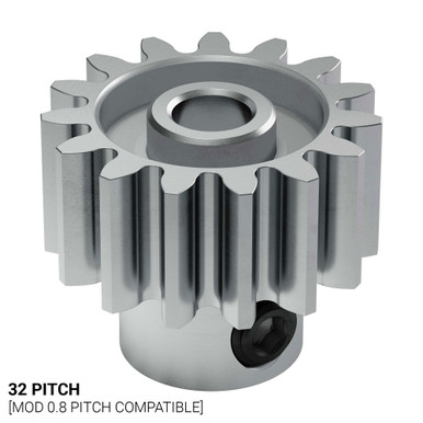 15T, 0.125" (1/8) Bore 32P Shaft Mount Pinion Gear (Steel) - ServoCity®