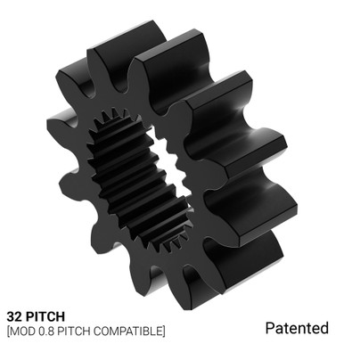 32P, 12 Tooth, 25T 3F Spline Servo Mount Gear (Acetyl) - ServoCity®