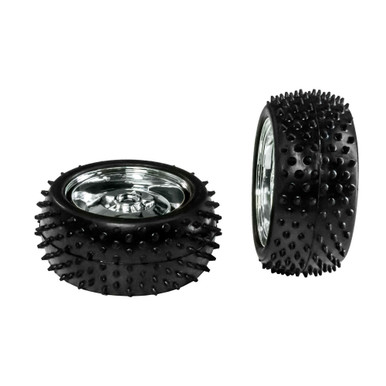 85mm Off-Road Robot Tire with Silver Wheel (Pair) - ServoCity®