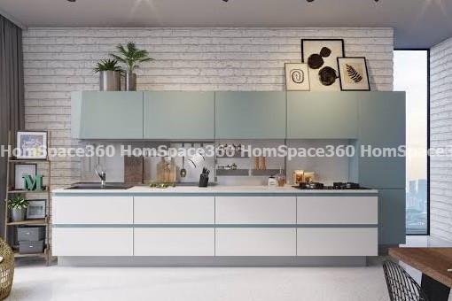 Nexa - Straight Line Modular Kitchen Design in Sky Blue & White with ...