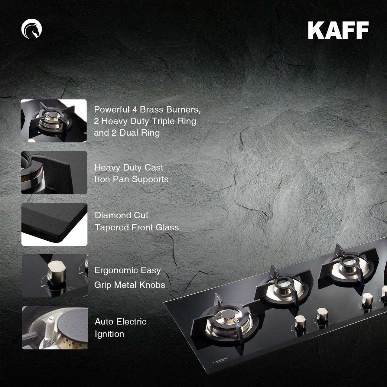Kaff Hobs - KH100 4BG - 4 Full Brass High Efficiency Burners with Cast ...