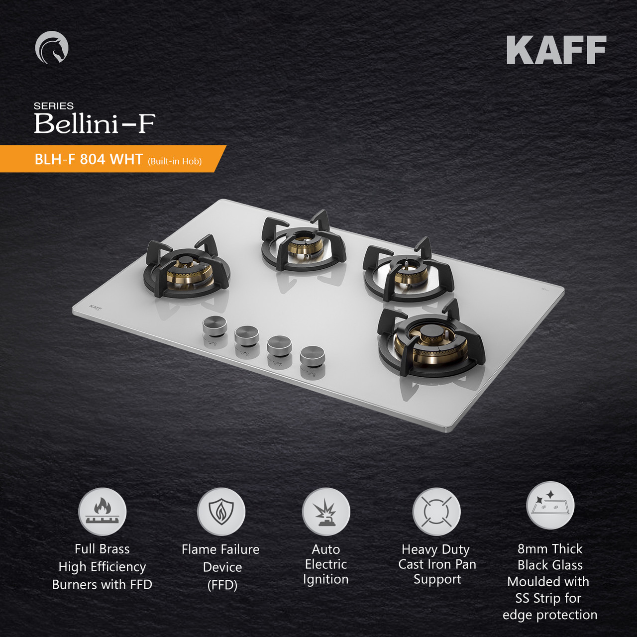 Kaff Hobs - BLH-F 804 WHT - 4 Full Brass High Efficiency Burners