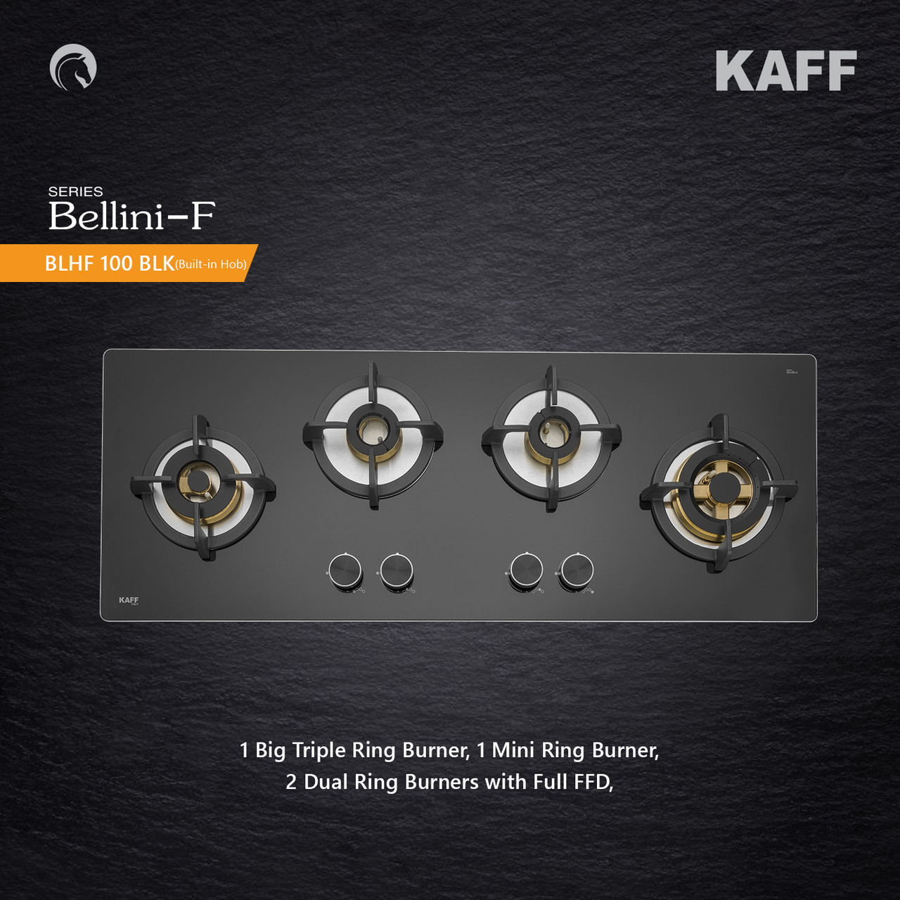 Kaff Hobs - BLH-F 100 BLK - 4 Full Brass High Efficiency Burners with ...