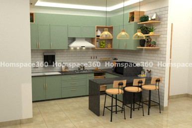 Nexa - L Shaped Modular Kitchen Design in Green with Membrane Laminate ...