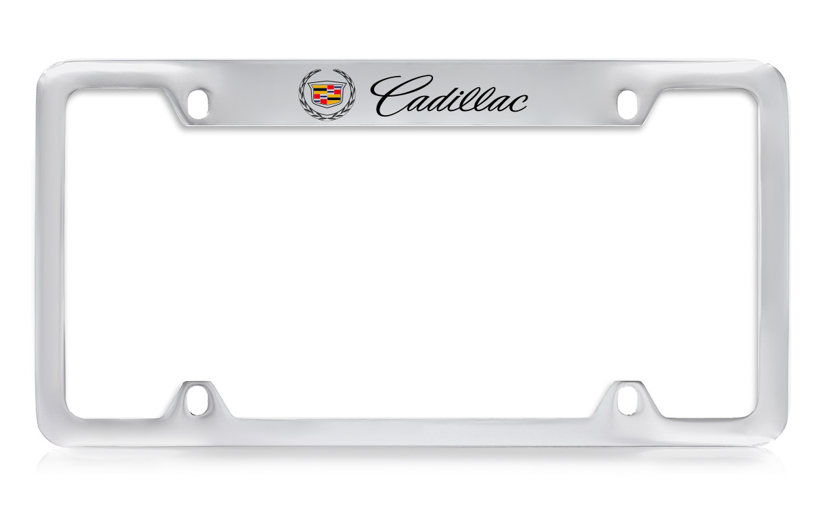 Cadillac Top Engrave with Block Letters and Logo License Plate Frame