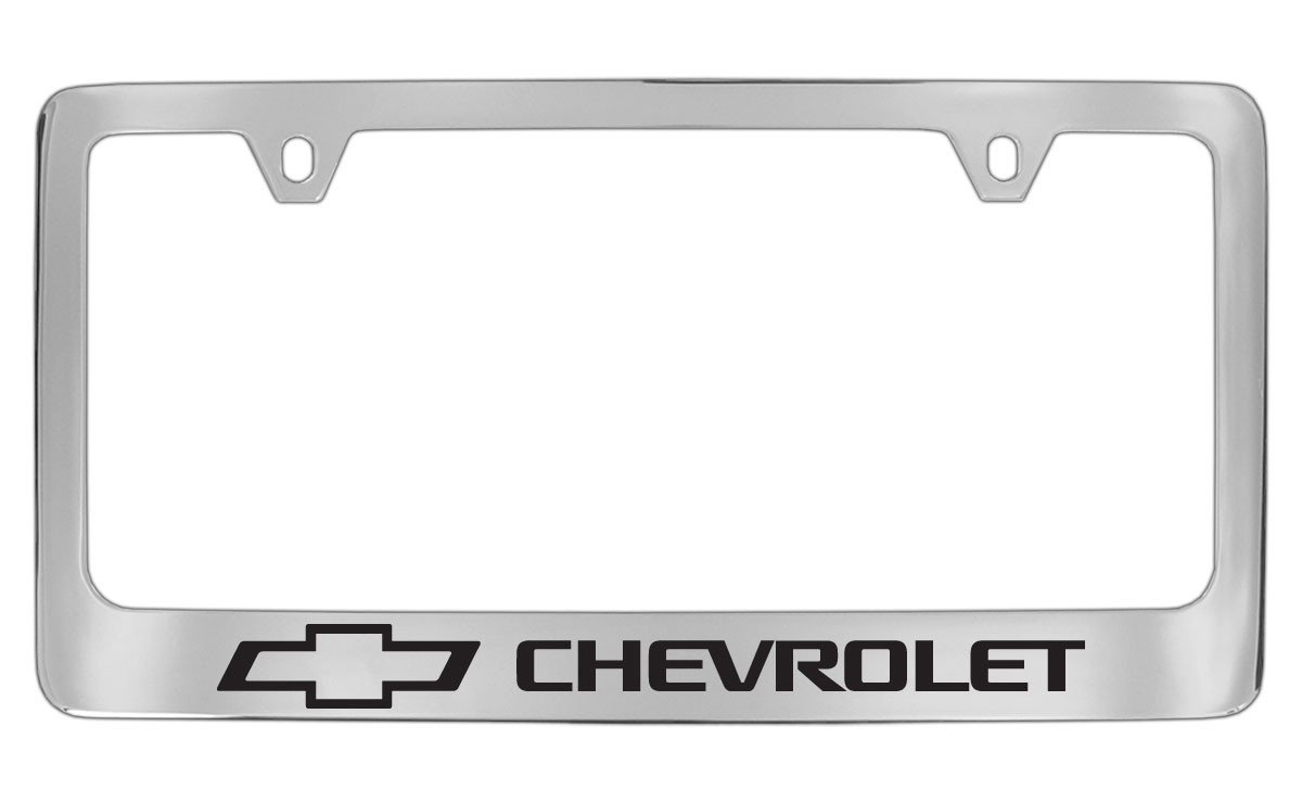Chevrolet with Logo Chrome Plated Brass License Plate Frame with Black ...