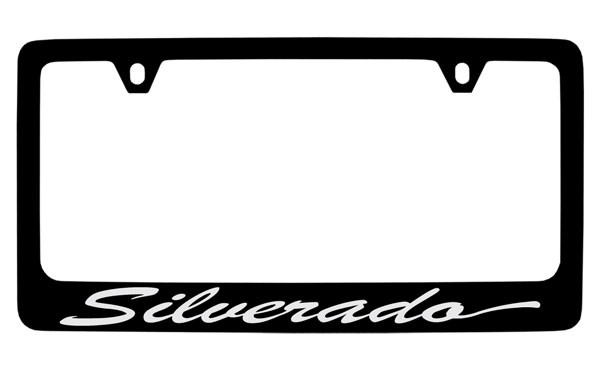 Chevrolet Silverado Script Black Coated Zinc License Plate Frame with ...