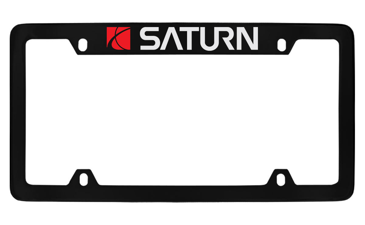 Saturn with Red Logo Black Coated Zinc Top Engraved License Plate Frame ...