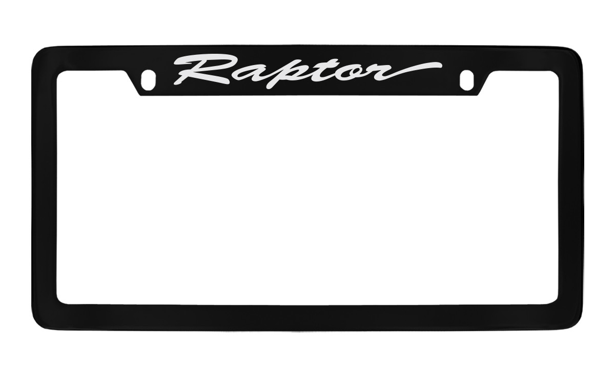Ford Raptor Script Top Engraved Black Coated Zinc License Plate Frame ...
