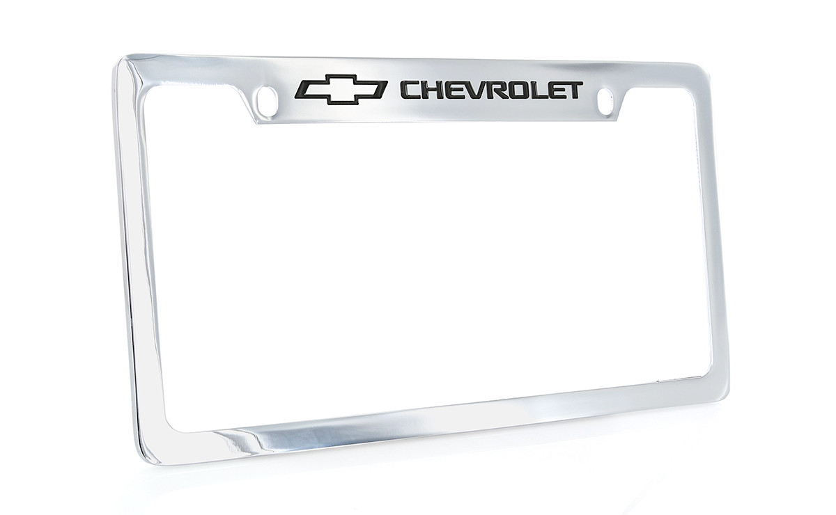 Chrome Plated Brass License Plate Frame with Epoxy Filled Chevrolet Logo