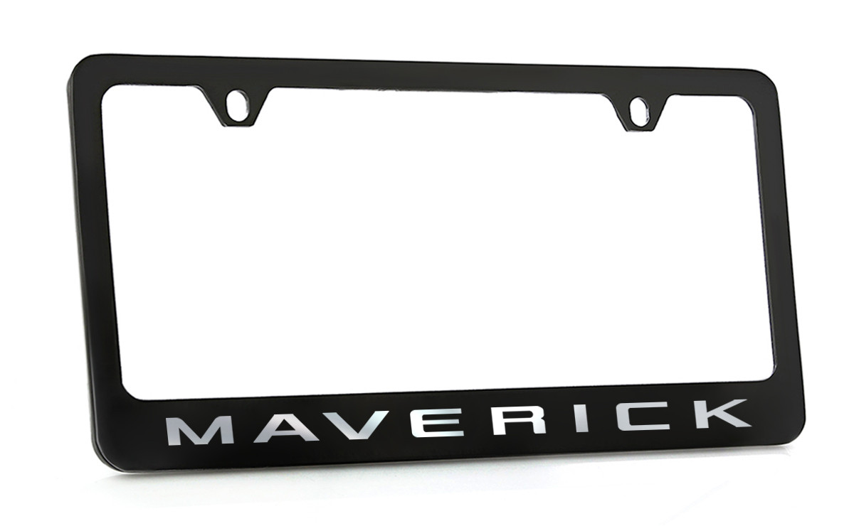 Ford Maverick Black Coated Metal License Plate Frame with Exposed ...