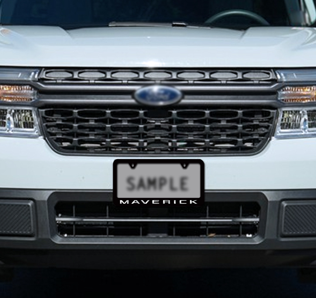 Ford Maverick Black Coated Metal License Plate Frame with Exposed ...