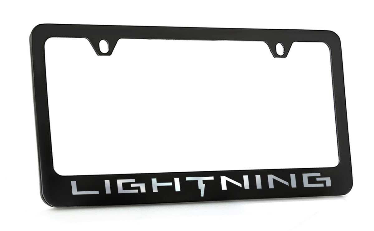 Ford Lightning Black Coated Metal License Plate Frame with Exposed ...