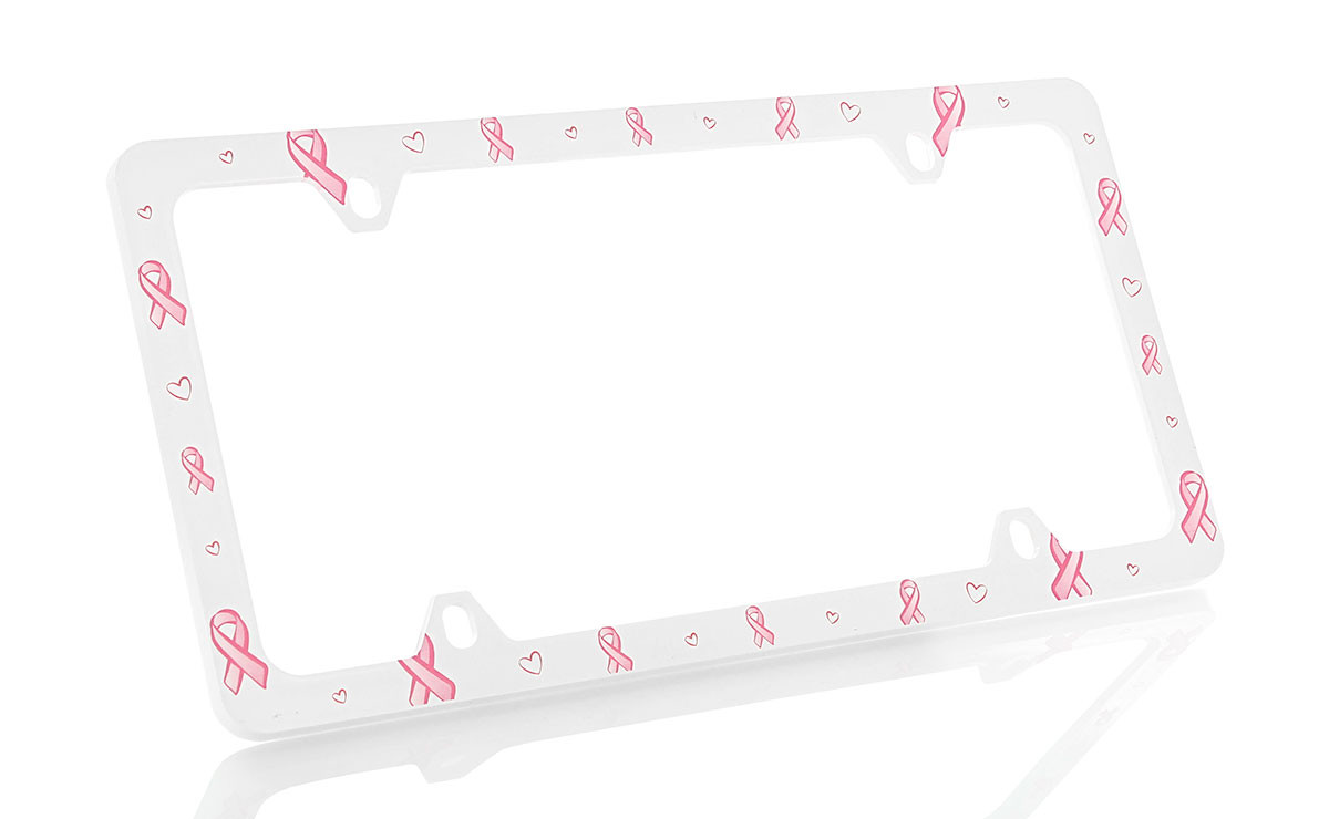 Pink Ribbon License Frame_ Breast Cancer Awareness_ Thin Rim Frame Design