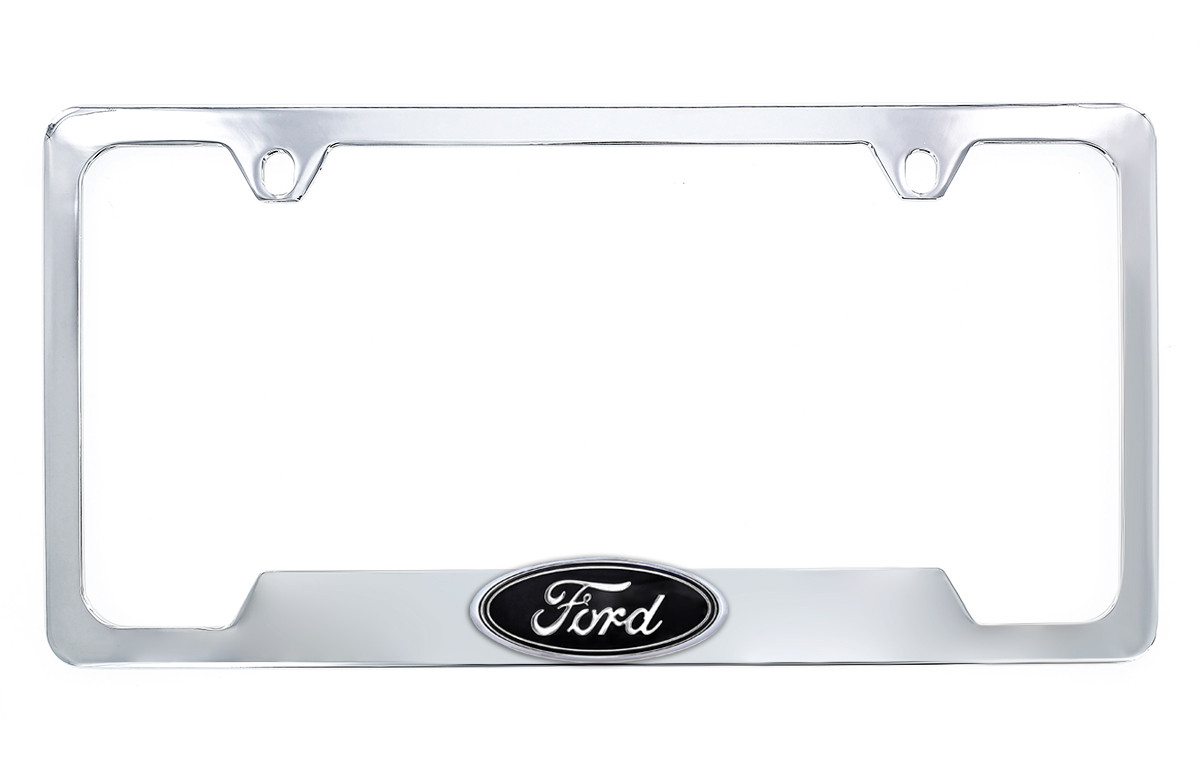 Ford Oval Black 3D Badge Chrome Plated Metal License Plate Frame