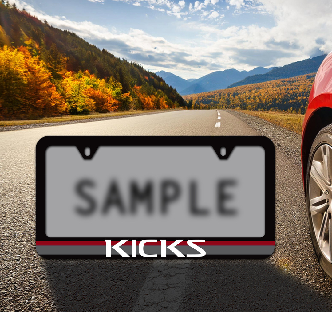 Nissan UV Printed Black Plastic License Plate Frame with Kicks Logo