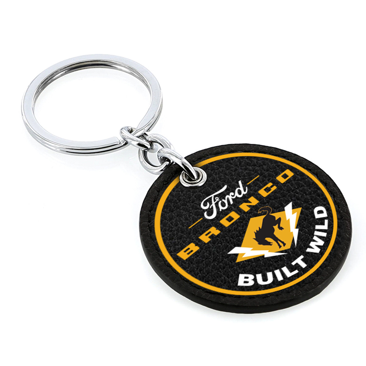 Black Leather Keychain with UV Printed Ford Bronco Built Wild Graphics