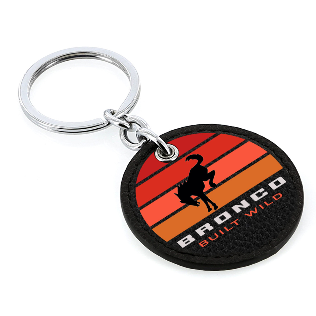 Black Leather Keychain with UV Printed Bronco Built Wild Graphics