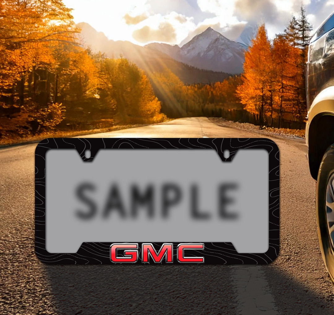 Black Coated Zinc License Plate Frame with UV Printed GMC Logo and ...