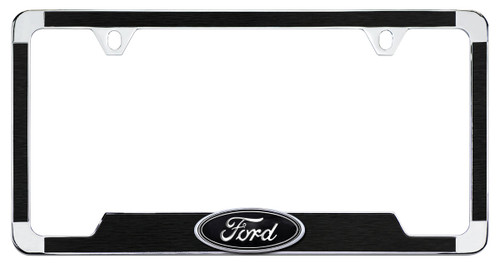 Brush Blue Textured Vinyl Inlay License Frame with 3D Ford Oval Emblem