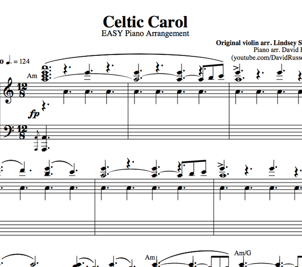 PIANO - Celtic Carol Sheet Music - Lindsey Stirling Sheet Music