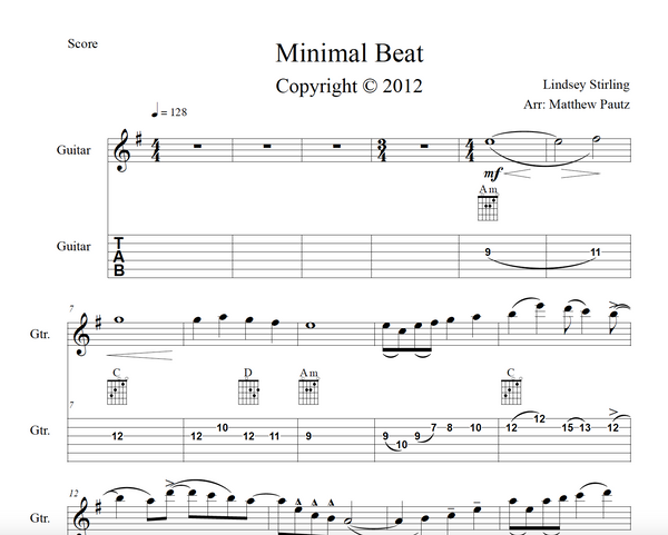 Minimal Beat Lindsey Stirling Sheet Music For Guitar