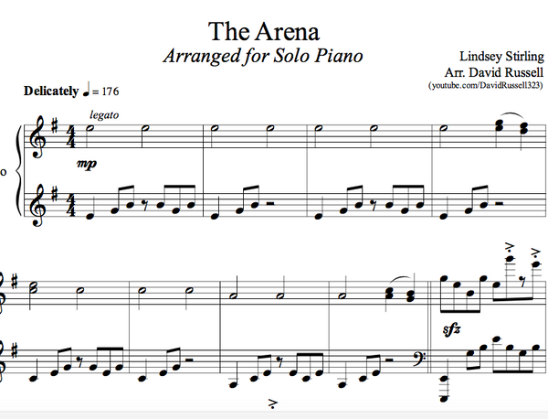 PIANO - The Arena Sheet Music - Lindsey Stirling Sheet Music