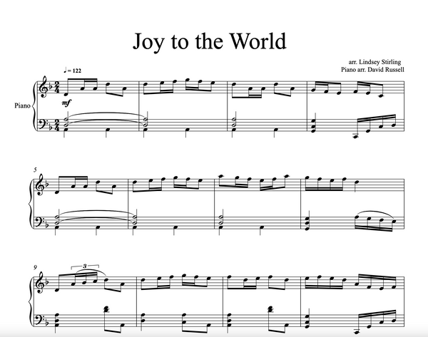 Piano Sheet Music Lindsey Stirling Joy To The World Sheet Music For Piano