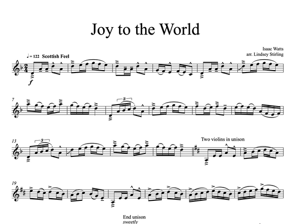 Lindsey Stirling Sheet Music Joy To The World Sheet Music For Violin