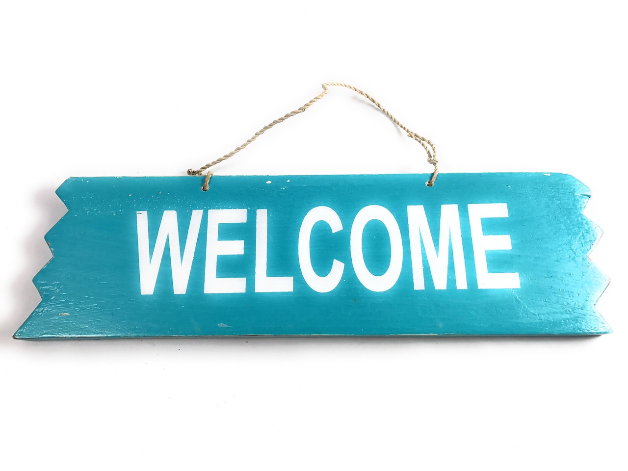 Cute "Welcome" Wooden Sign 12" X 4" - Blue | #snd25114b - TikiMaster.com