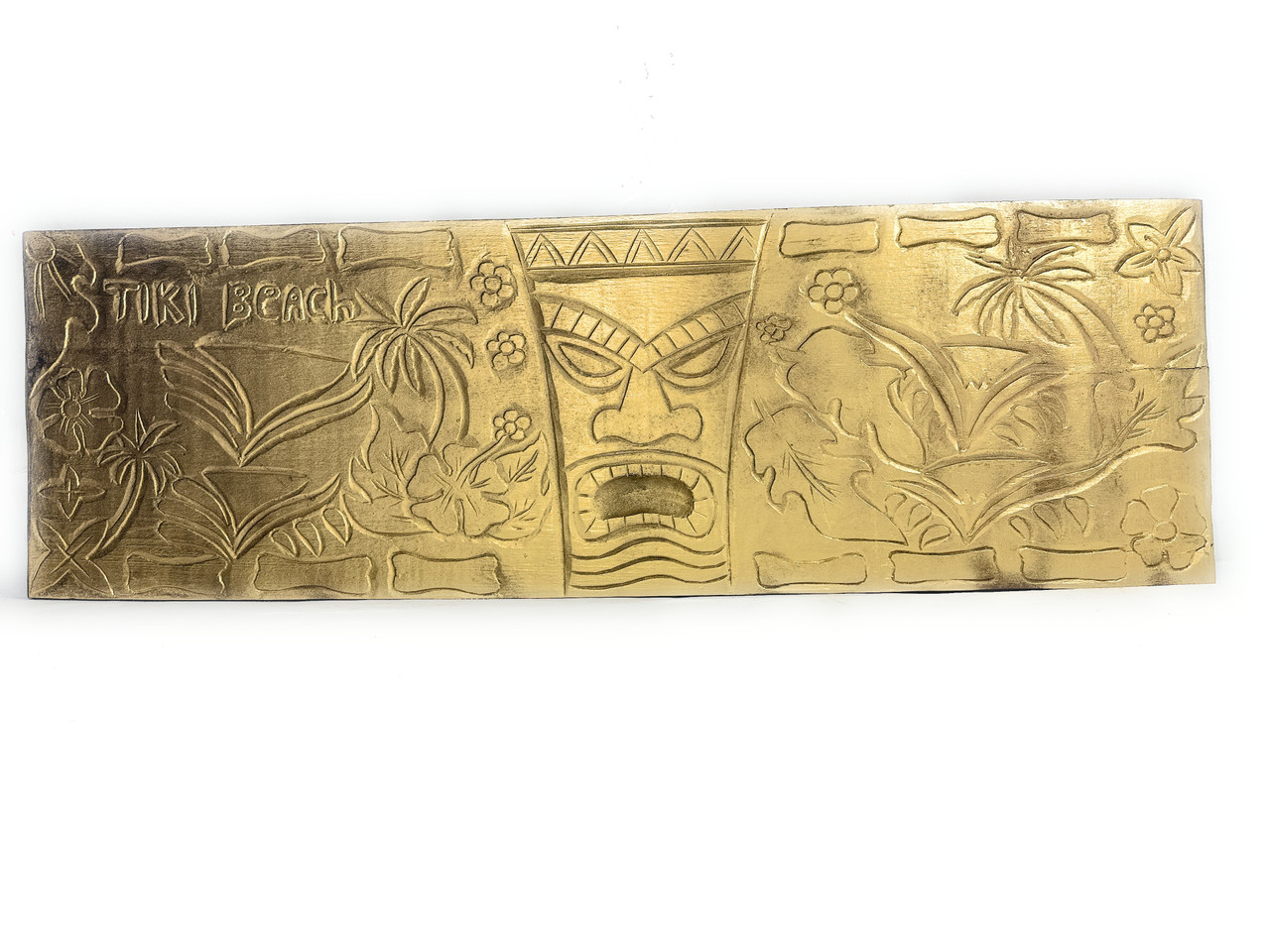 Golden Big Kahuna Tiki Relief, Tiki Beach Wood Panel 40 inch X 12 inch ...