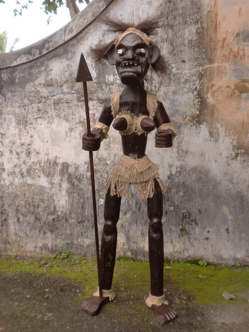 Female Primitive Tiki Warrior Chief w/ Spear 40" - Tribal Art | # ...