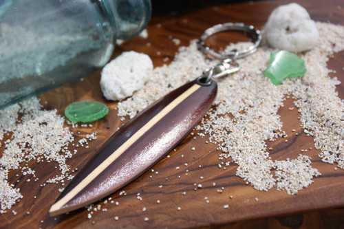 Keychain Wooden Surfboard w/ Stringer - Hawaiian Style - TikiMaster.com