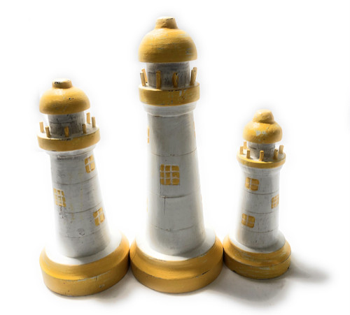 Set of 3 Lighthouses 9", 8" & 7" - Yellow Nautical Decor | #ort17015s3y ...