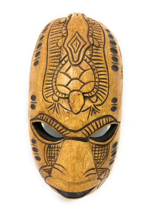 Fijian Mask 12 in with Carved Turtle and Gecko | #mdrx002 - TikiMaster.com