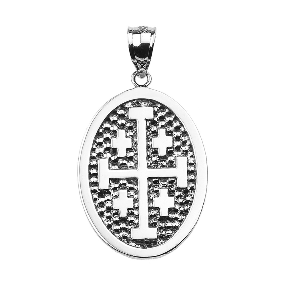 Sterling Silver Jerusalem Cross Round Pendant Necklace