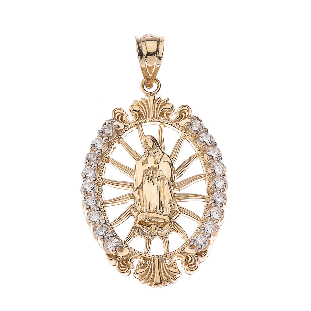 White Gold and Diamond Our Lady of Guadalupe Pendant Necklace