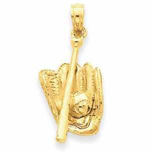 14k Polished Gold Open-Backed Bats & Ball Baseball Pendant