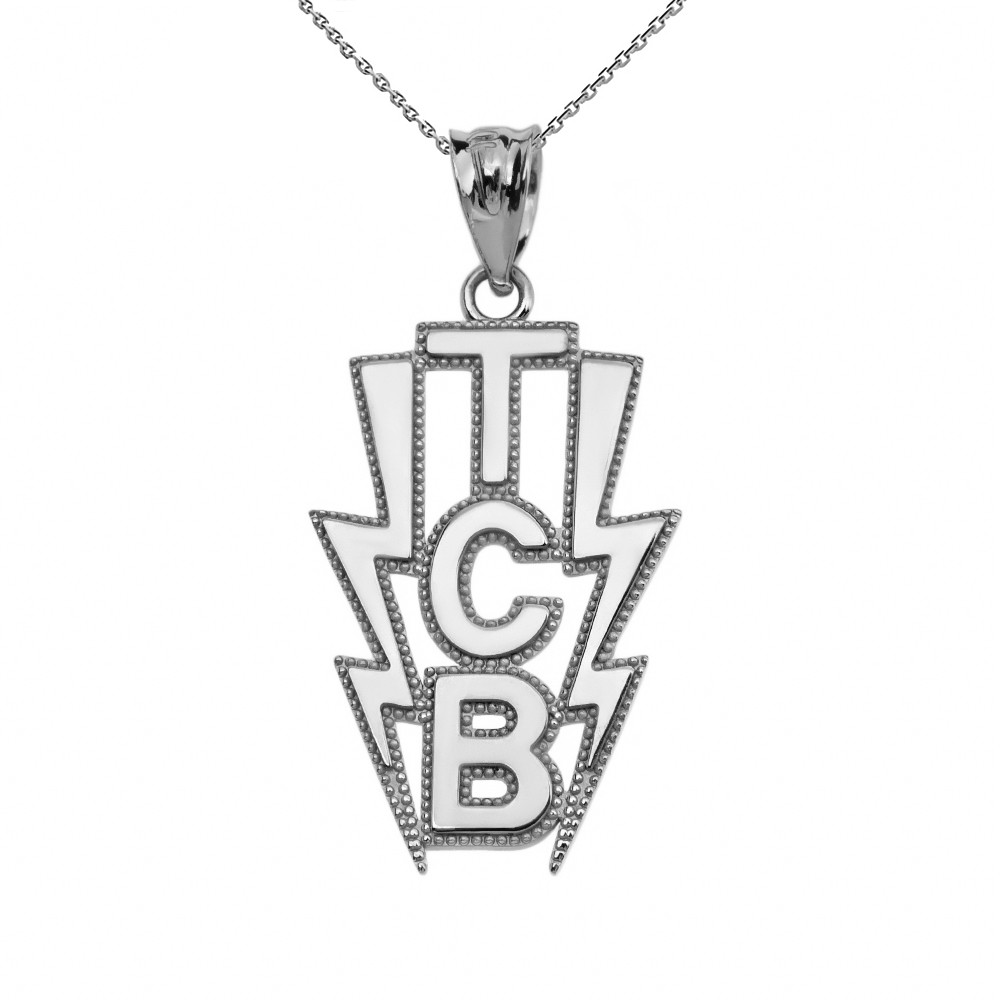 (TCB) Taking Care of Business In Flashes Sterling Silver Pendant Necklace
