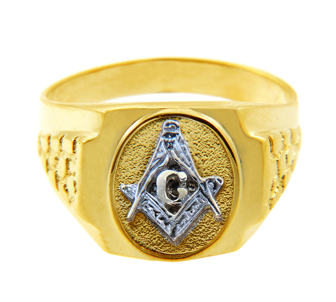 Two Tone Gold Freemason Square & Compass Men's Oval Signet Ring ...