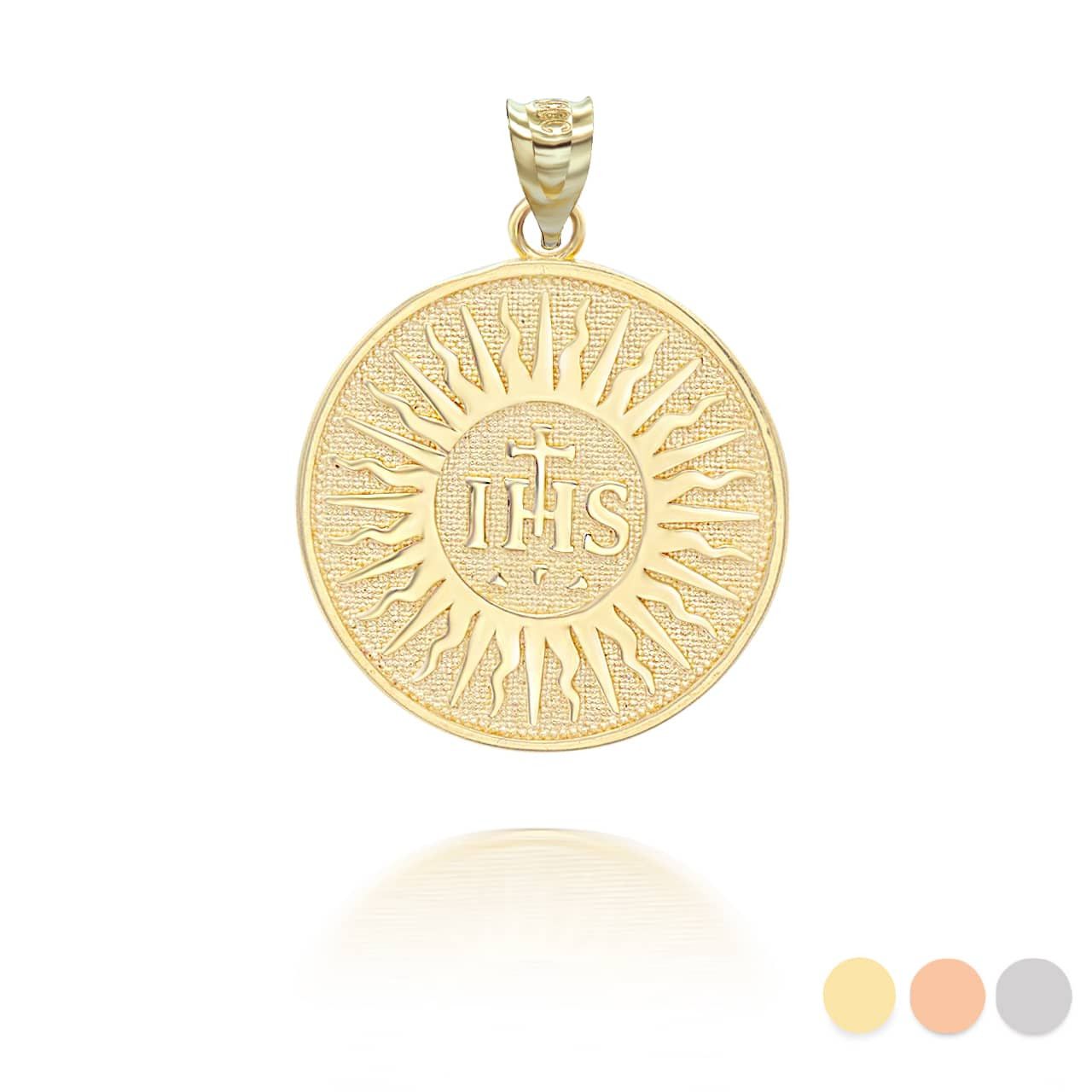 Gold IHS Symbol Holy Name of Jesus Pendant Necklace