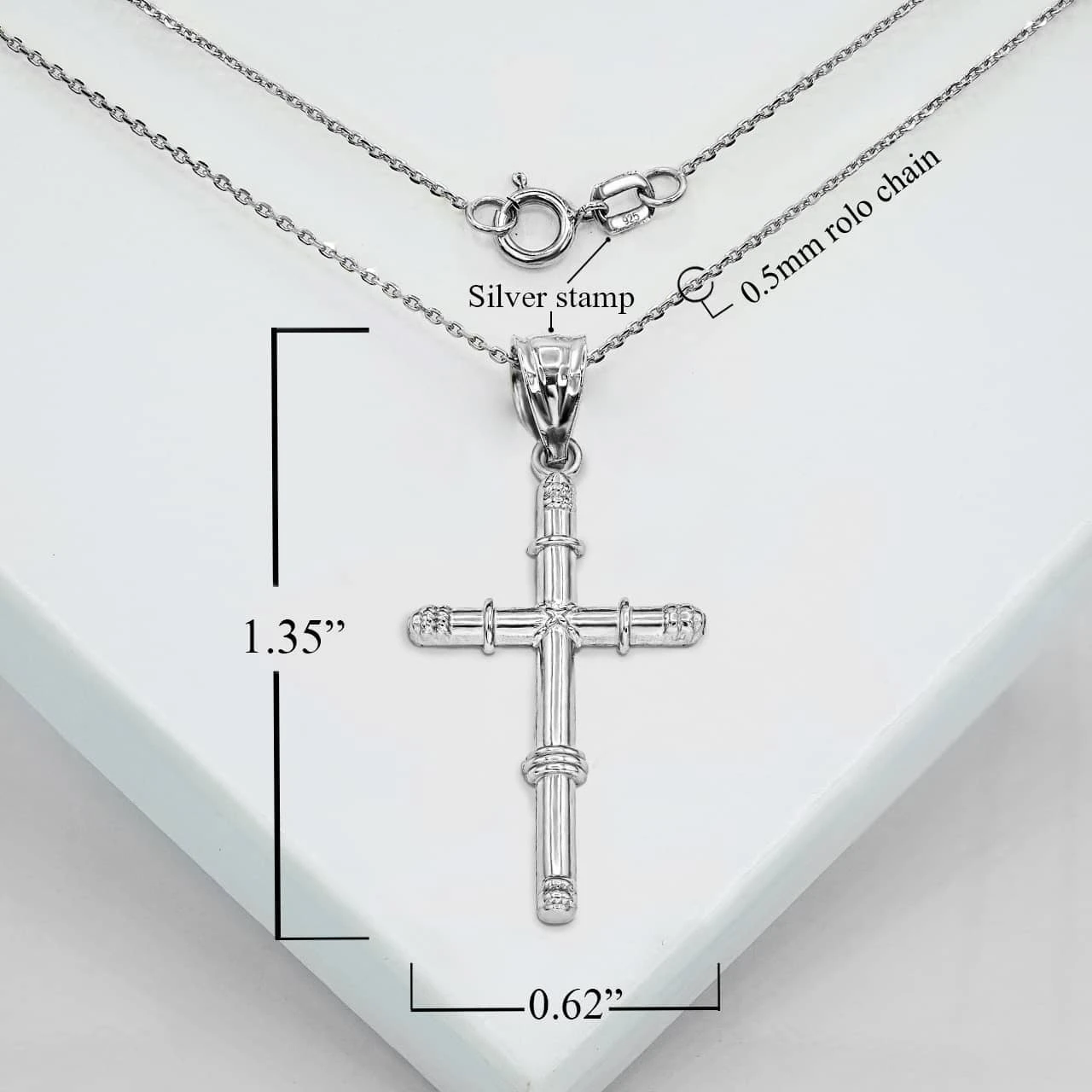 Silver Bamboo Textured Cross Pendant Necklace