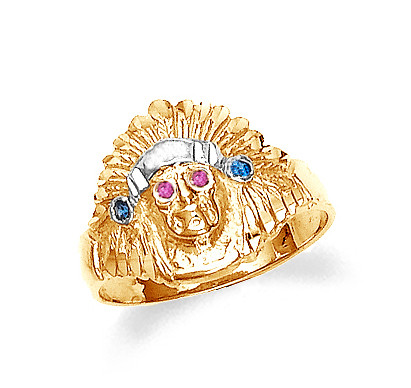 Gold Indian Head Ladies Cubic Zirconia Ring,Womens Native American Gold ...