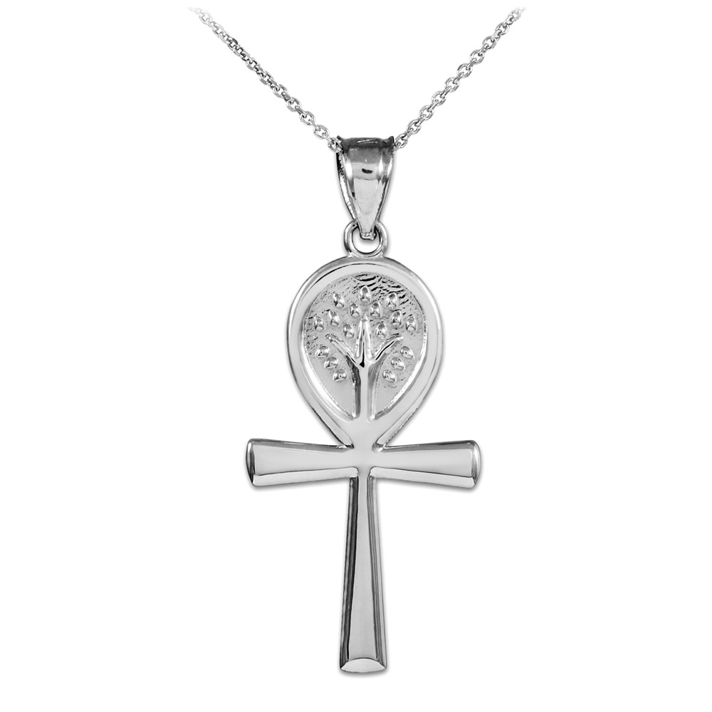 925 Sterling Silver Ankh Cross Tree of Life Pendant Necklace