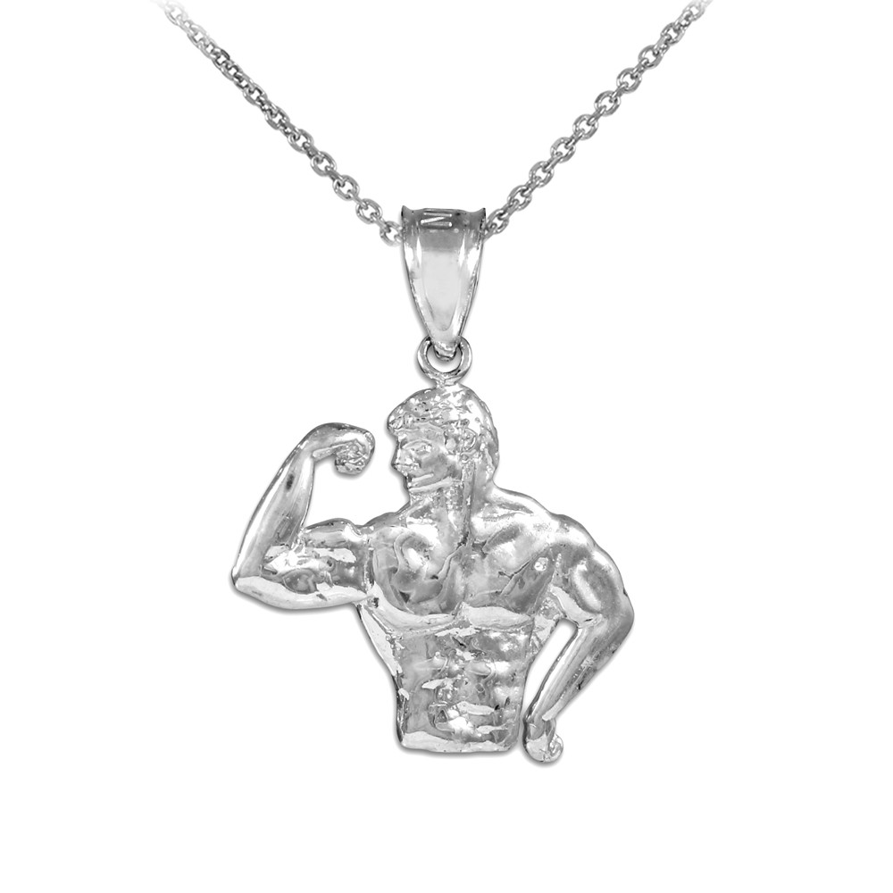 Silver Bodybuilder Charm Sports Pendant