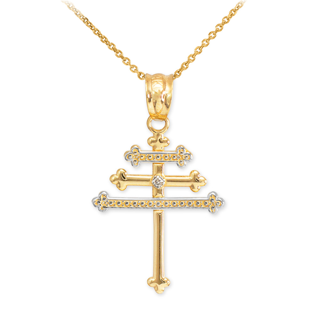 Gold Diamond Maronite Aramaic Cross