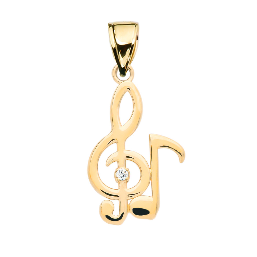 Diamond Studded Gold Treble Clef Music Charm Pendant