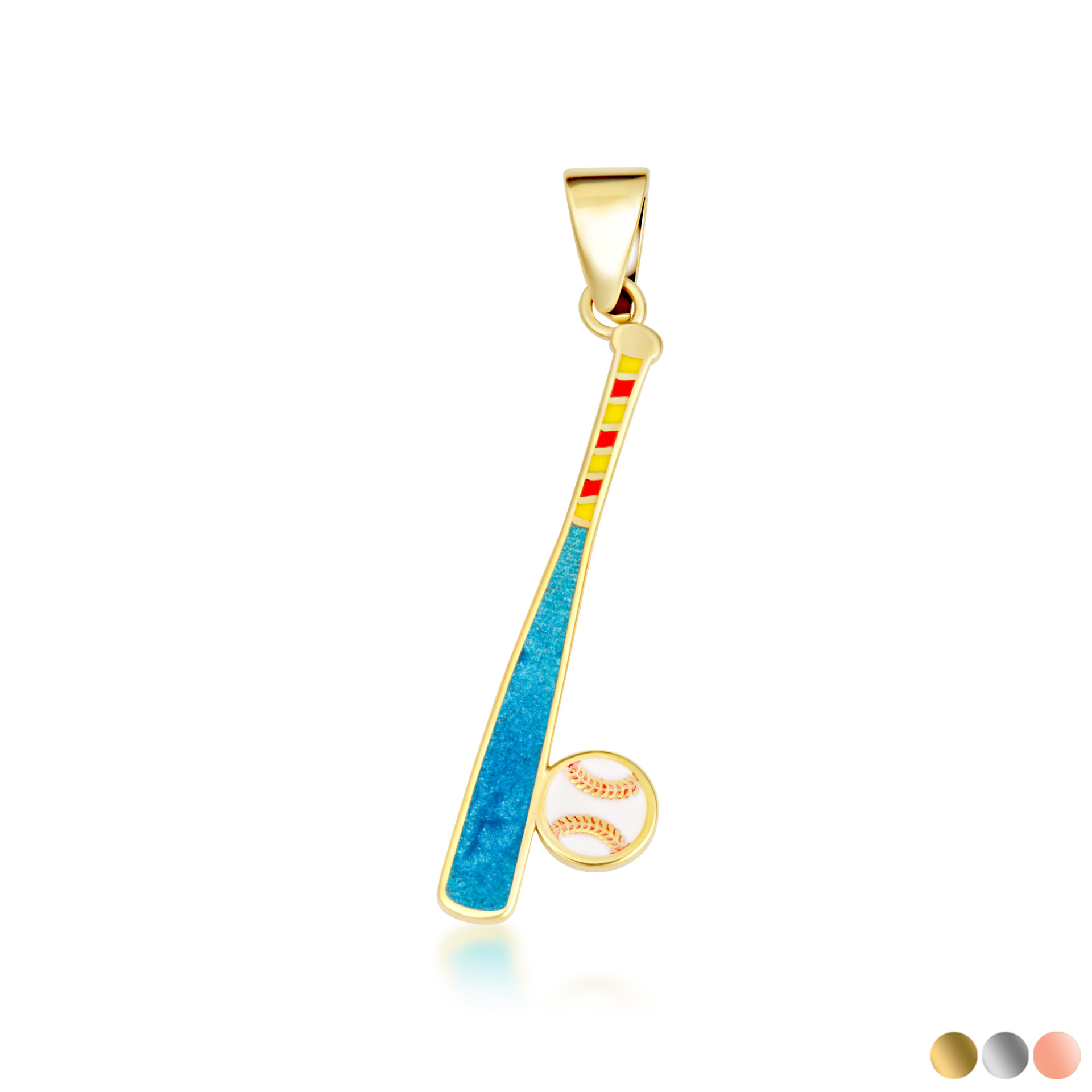 14k Polished Gold Open-Backed Bats & Ball Baseball Pendant
