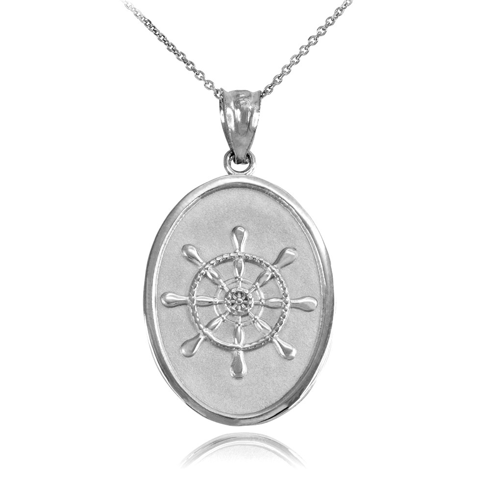 Sterling Silver Ship Wheel Pendant Necklace